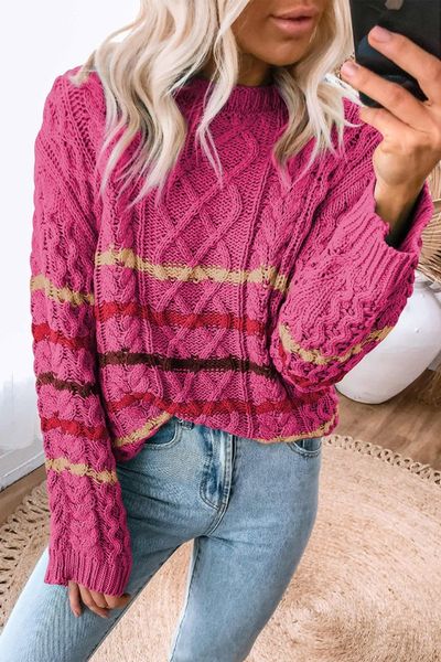 Cable Knit Color Combo Sweater